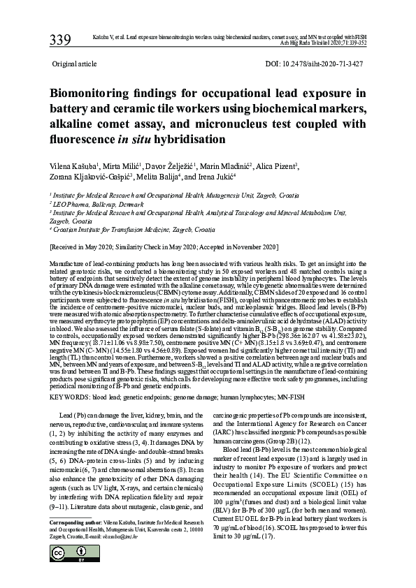 (PDF) Biomonitoring findings for occupational lead exposure in battery ...