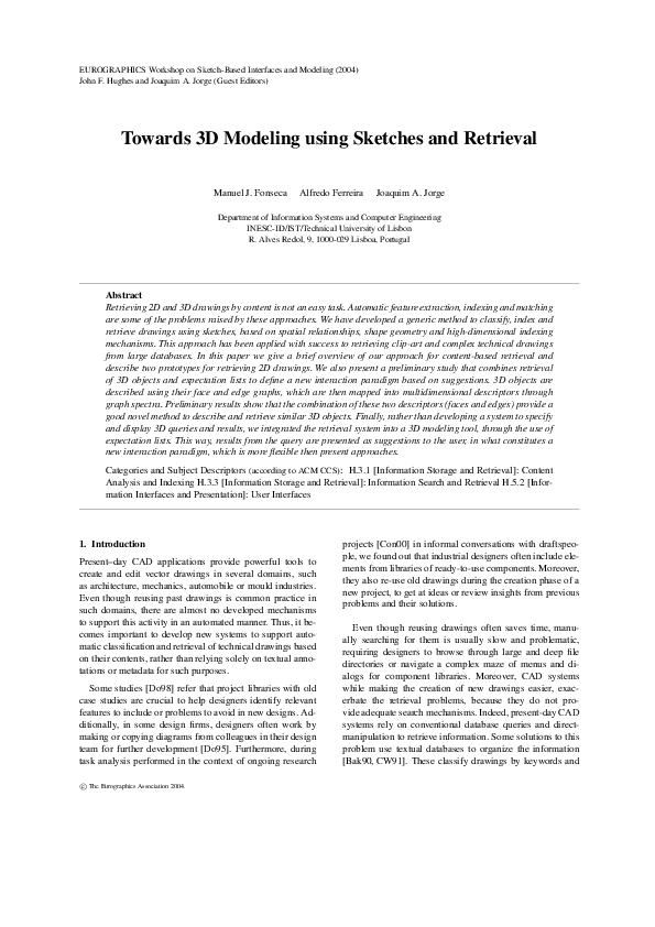 (PDF) Towards 3D Modeling using Sketches and Retrieval