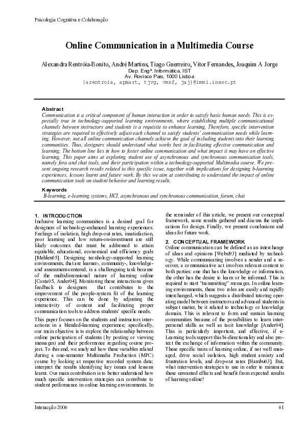 (PDF) Online Communication in a Multimedia Course