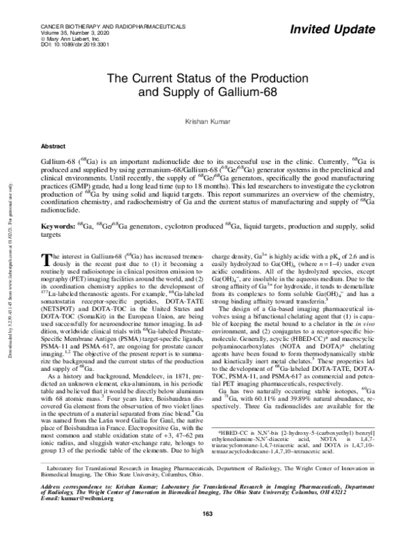 (PDF) The Current Status of the Production and Supply of Gallium-68