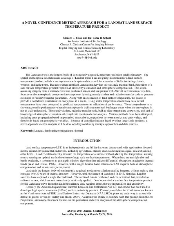 (PDF) A Novel Confidence Metric Approach for a Landsat Land Surface ...