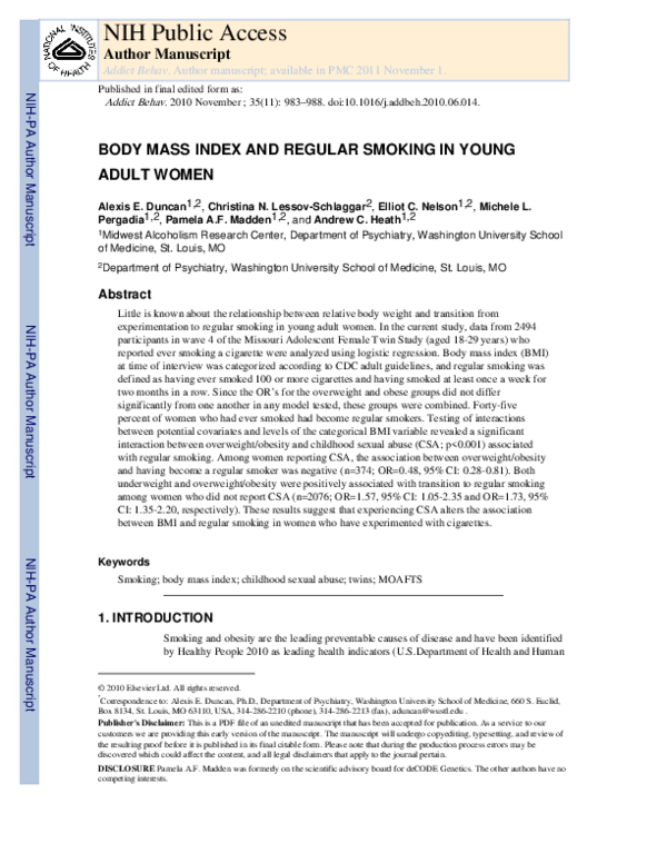 (PDF) Body mass index and regular smoking in young adult women