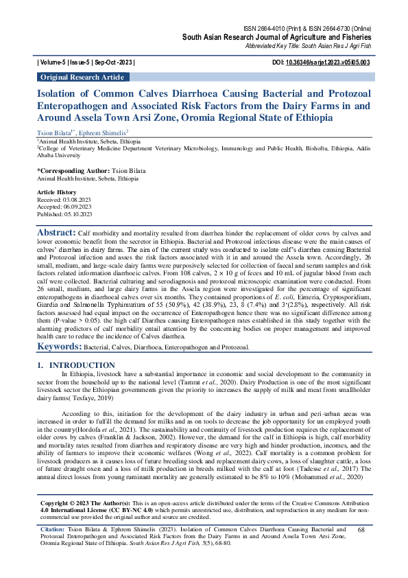 (PDF) Isolation of Common Calves Diarrhoea Causing Bacterial and ...
