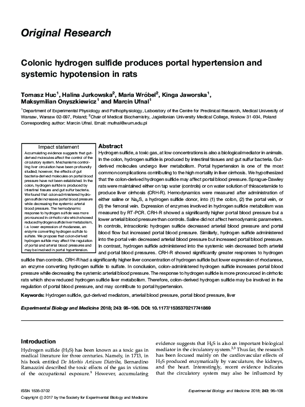 (PDF) Colonic hydrogen sulfide produces portal hypertension and ...
