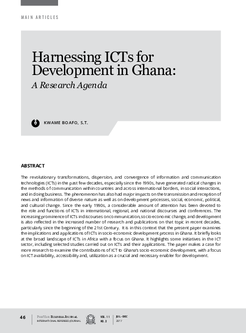 (PDF) Harnessing ICTs for Development in Ghana: A Research Agenda