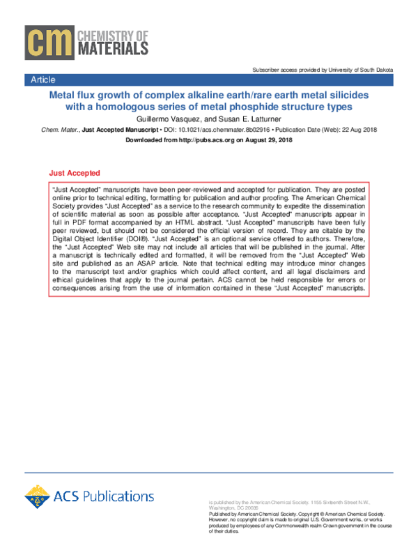 (PDF) Metal Flux Growth of Complex Alkaline Earth/Rare Earth Metal ...