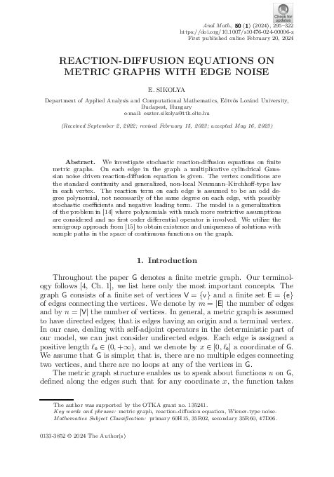 (PDF) Reaction-diffusion equations on metric graphs with edge noise