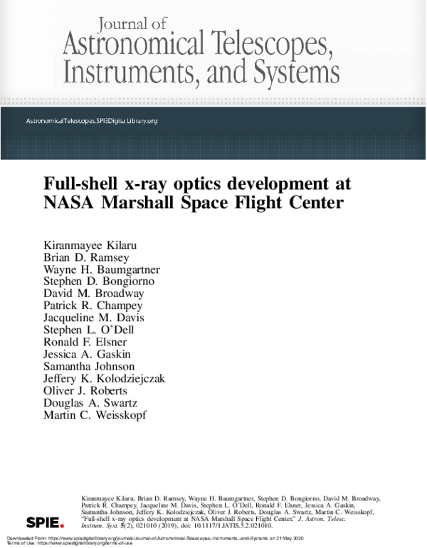 (PDF) Full-shell x-ray optics development at NASA Marshall Space Flight ...