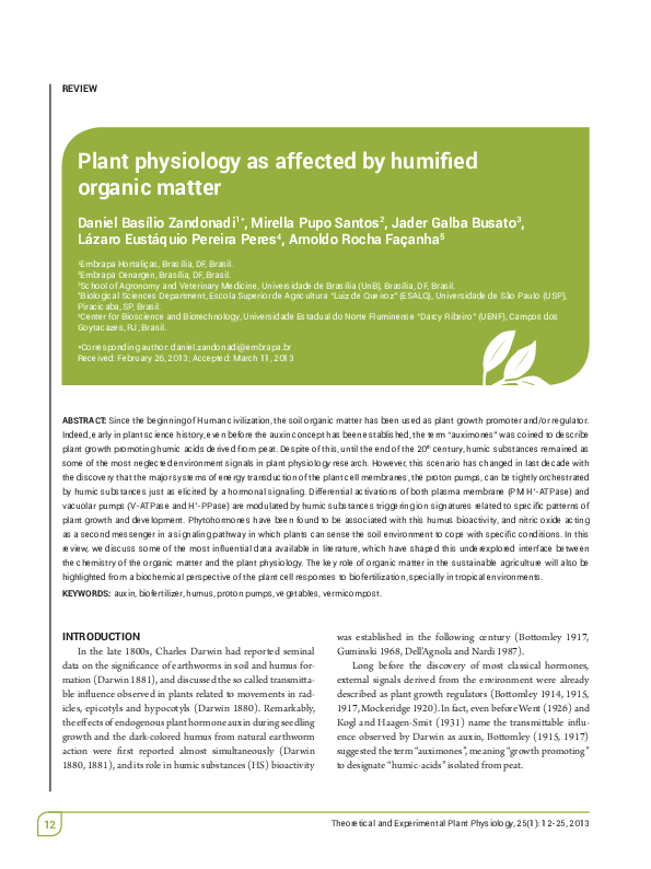 (PDF) Plant physiology as affected by humified organic matter