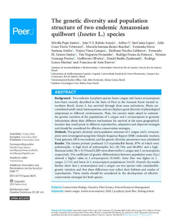 (PDF) The genetic diversity and population structure of two endemic ...
