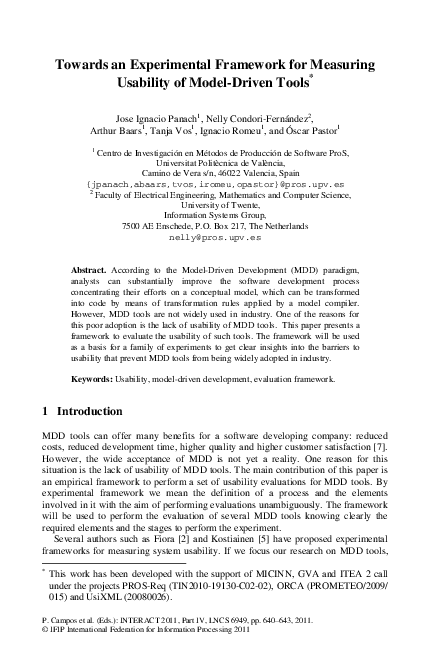 (PDF) Towards an Experimental Framework for Measuring Usability of Model-Driven Tools