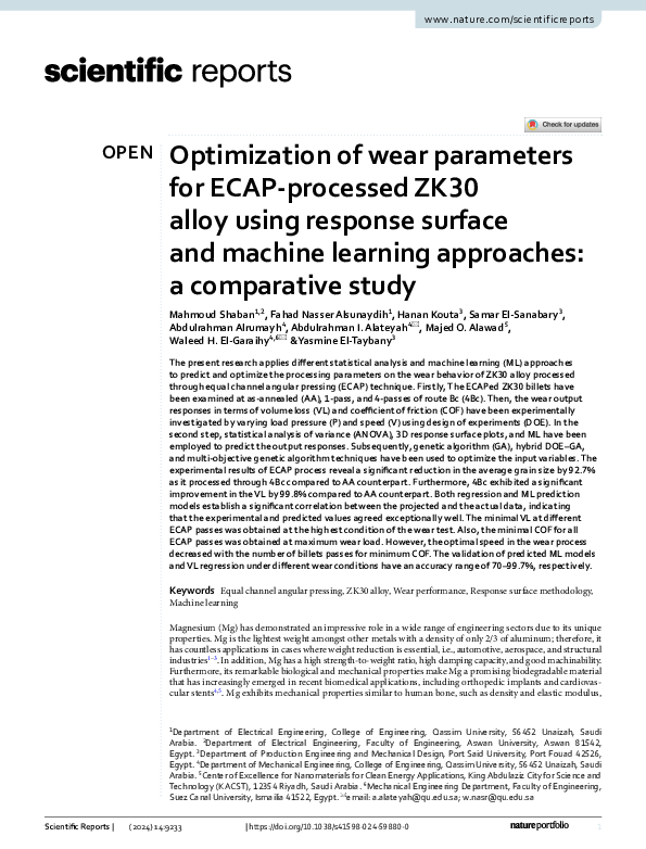 (PDF) Optimization of wear parameters for ECAP-processed ZK30 alloy ...