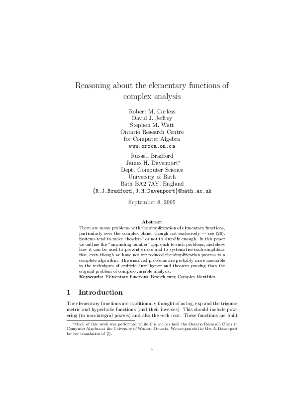 (PDF) Reasoning about the Elementary Functions of Complex Analysis