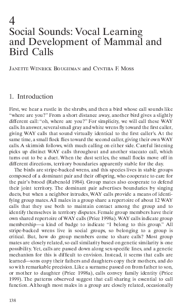 (PDF) Social Sounds: Vocal Learning and Development of Mammal and Bird ...