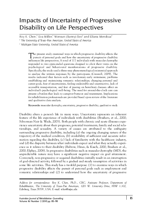 (PDF) Impacts of Uncertainty of Progressive Disability on Life Perspectives