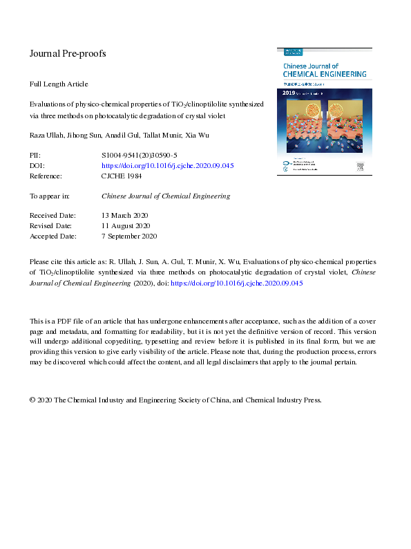 (PDF) Evaluations of physico-chemical properties of TiO2/clinoptilolite ...