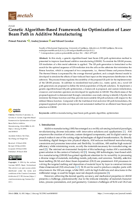 (PDF) Genetic Algorithm-Based Framework for Optimization of Laser Beam Path in Additive ...