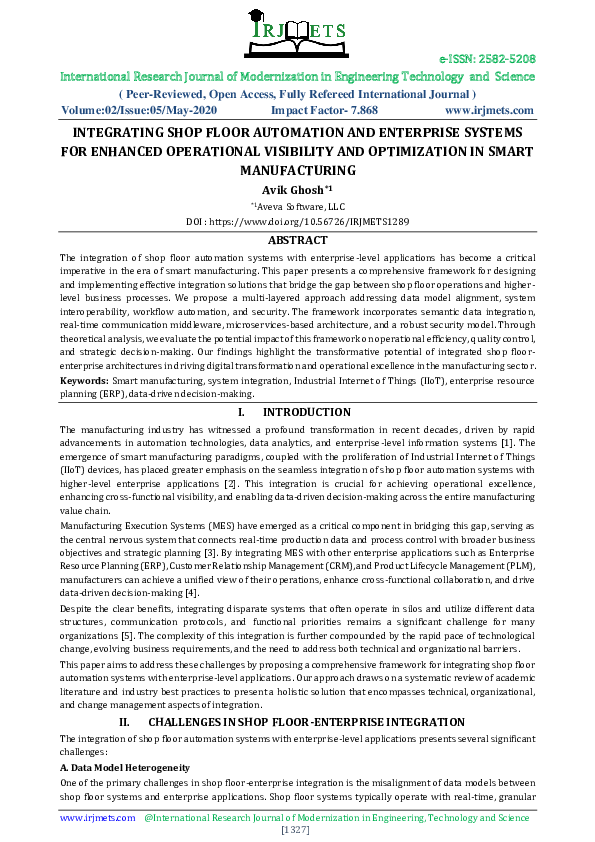 (PDF) INTEGRATING SHOP FLOOR AUTOMATION AND ENTERPRISE SYSTEMS FOR ...