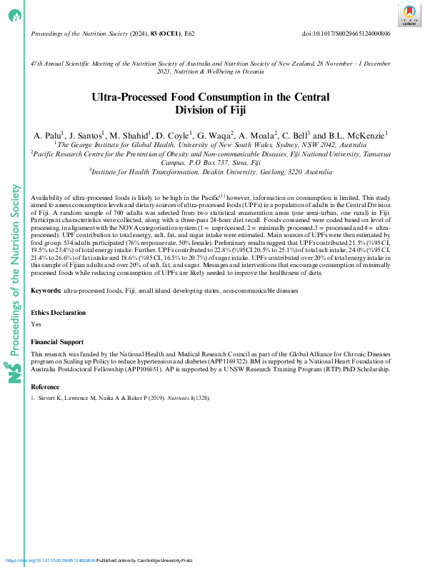 (PDF) Ultra-Processed Food Consumption in the Central Division of Fiji