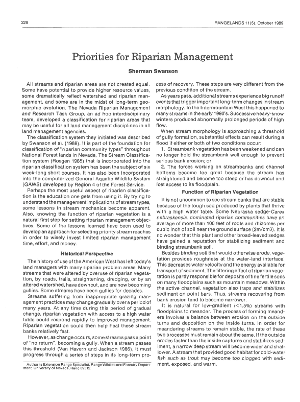 (PDF) Priorities for riparian management