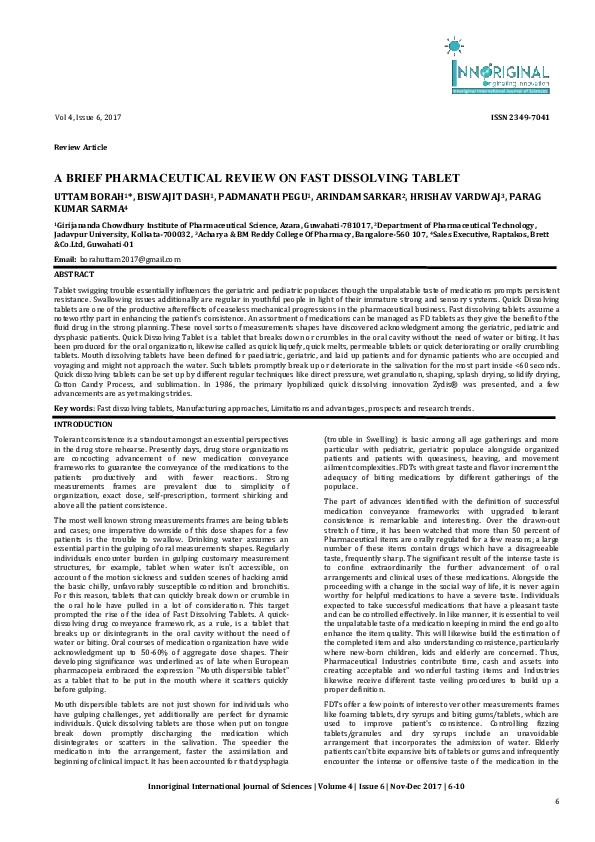 (PDF) A Brief Pharmaceutical Review on Fast Dissolving Tablet