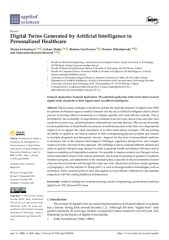 (PDF) Digital Twins Generated by Artificial Intelligence in Personalized Healthcare