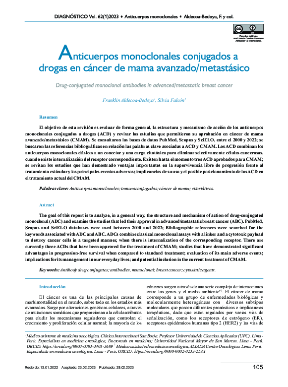 (PDF) Anticuerpos monoclonales conjugados a drogas en cáncer de mama avanzado/metastásico