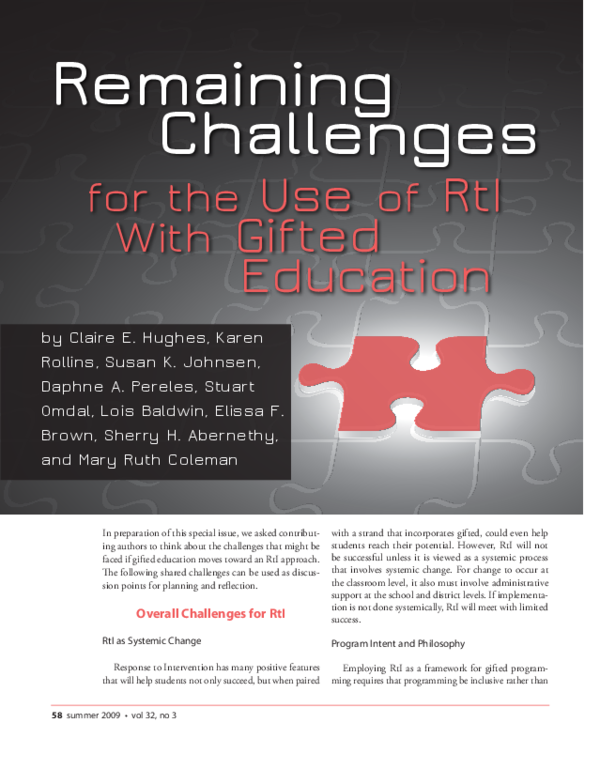 (PDF) for the Use of RtI With Gifted Education