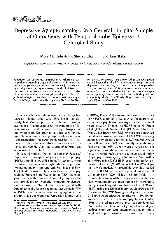 (PDF) Depressive Symptomatology in a General Hospital Sample of ...