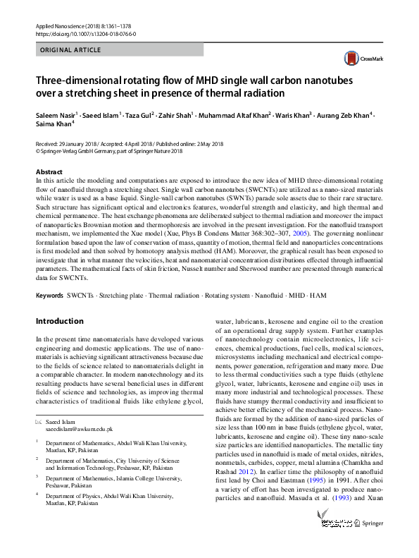 (PDF) Three-dimensional rotating flow of MHD single wall carbon nanotubes over a stretching ...