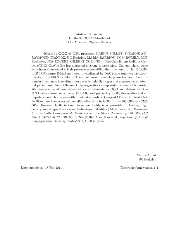 (PDF) Metallic GGG at TPa pressure