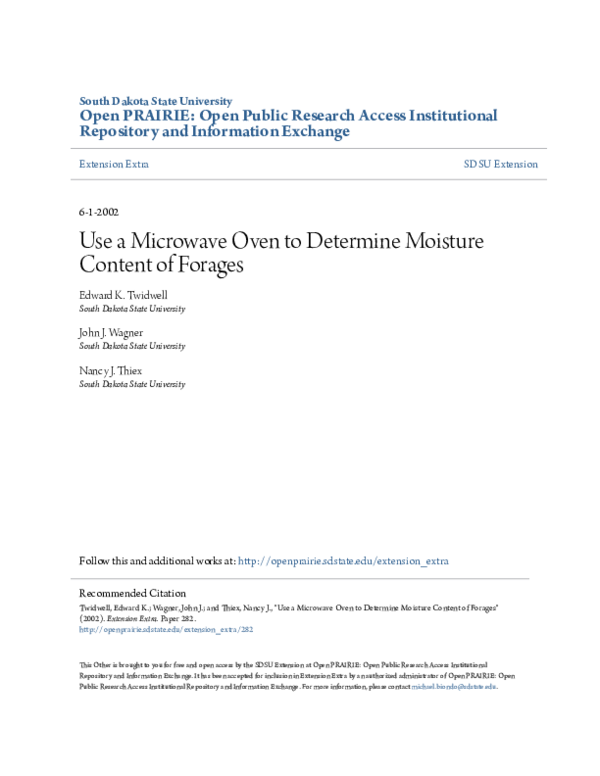 (PDF) Use a Microwave Oven to Determine Moisture Content of Forages