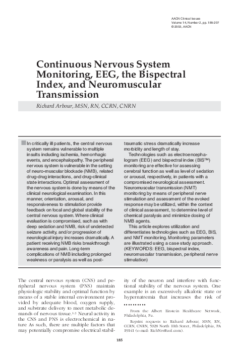 (PDF) Continuous Nervous System Monitoring, EEG, the Bispectral Index ...