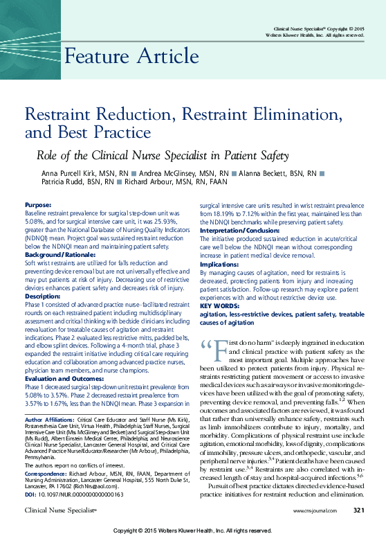 (PDF) Restraint Reduction, Restraint Elimination, and Best Practice