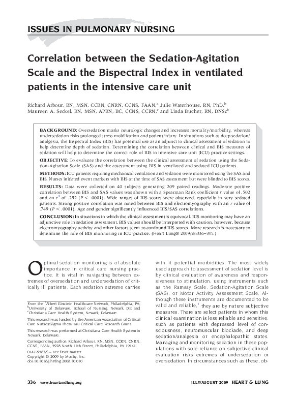 (PDF) Correlation between the Sedation-Agitation Scale and the ...