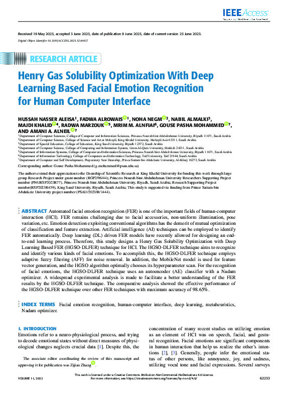 (PDF) Henry Gas Solubility Optimization With Deep Learning Based Facial Emotion Recognition for ...