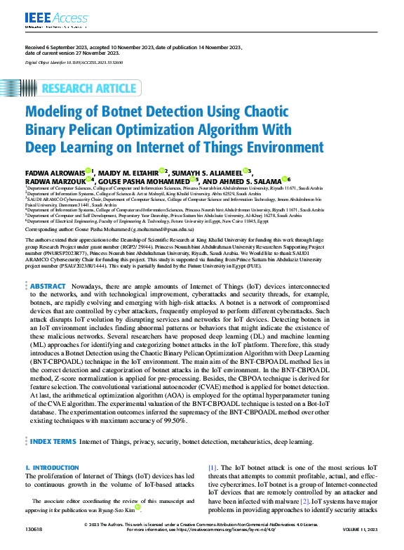 (PDF) Modeling of Botnet Detection Using Chaotic Binary Pelican Optimization Algorithm With Deep ...
