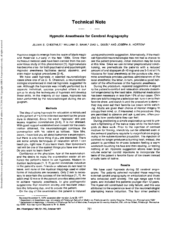 (PDF) Hypnotic anesthesia for cerebral angiography | Julian Chestnut ...