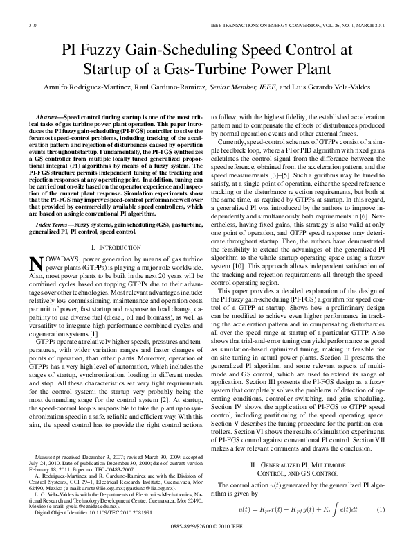 (PDF) PI Fuzzy Gain-Scheduling Speed Control at Startup of a Gas-Turbine Power Plant