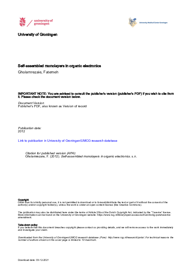 (PDF) Self-assembled monolayers in organic electronics