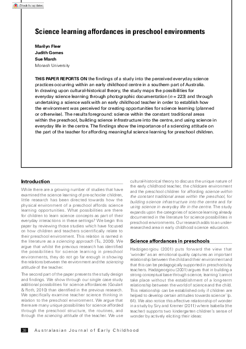 (PDF) Science Learning Affordances in Preschool Environments