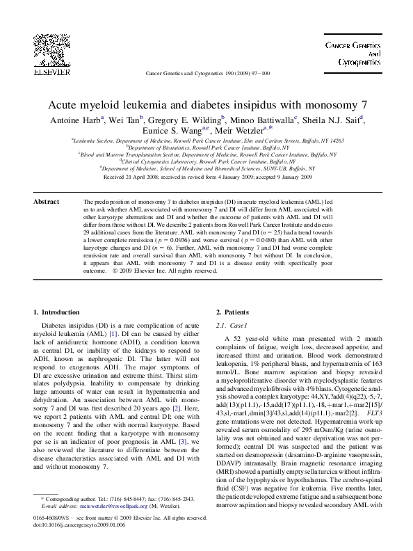 (PDF) Acute myeloid leukemia and diabetes insipidus with monosomy 7