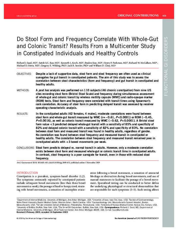(PDF) Do stool form and frequency correlate with whole-gut and colonic ...
