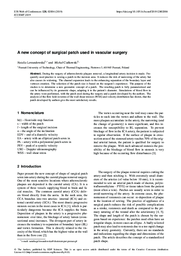 (PDF) A new concept of surgical patch used in vascular surgery