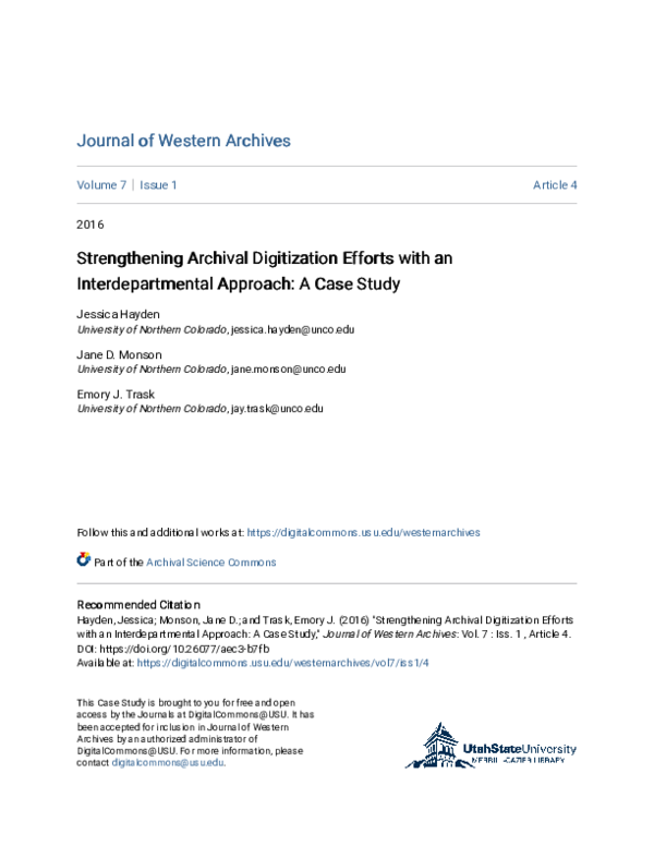 (PDF) Strengthening Archival Digitization Efforts with an Interdepartmental Approach: A Case Study