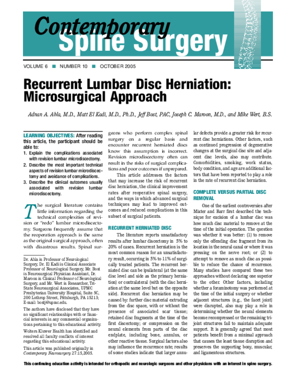 (PDF) Recurrent lumbar disc herniation