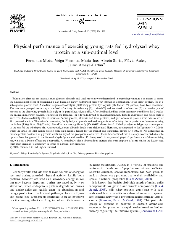 (PDF) Physical performance of exercising young rats fed hydrolysed whey ...
