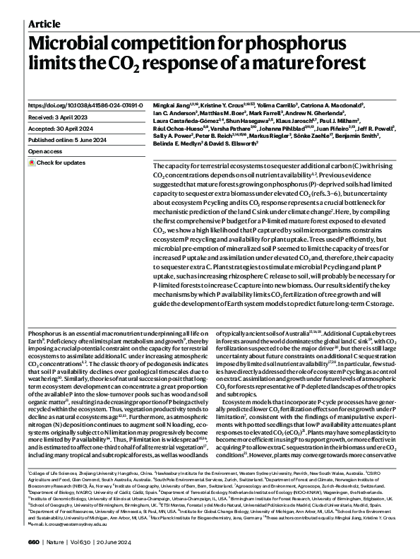 (PDF) Microbial competition for phosphorus limits the CO2 response of a ...