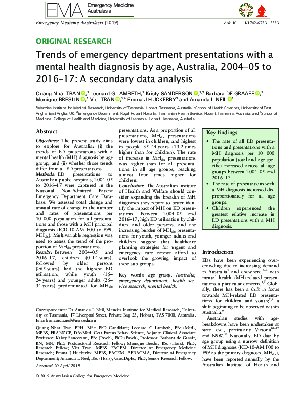 (PDF) Trends of emergency department presentations with a mental health ...