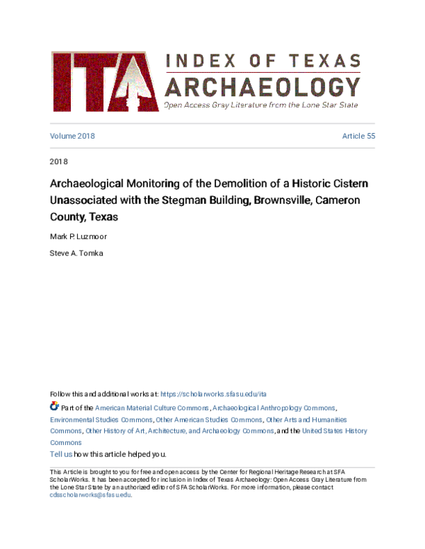 (PDF) Archaeological Monitoring of the Demolition of a Historic Cistern ...